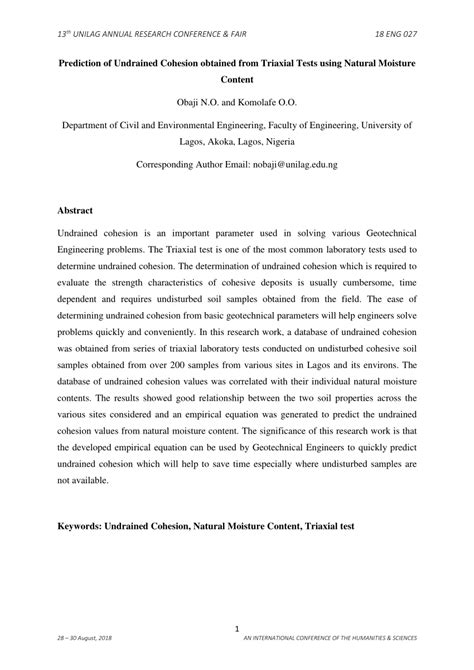 Pdf Prediction Of Undrained Cohesion Obtained From Triaxial Tests