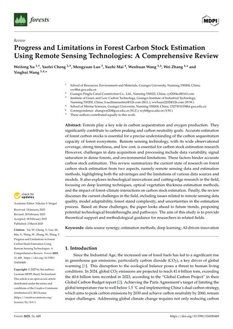 Pdf Progress And Limitations In Forest Carbon Stock Estimation Using Remote Sensing