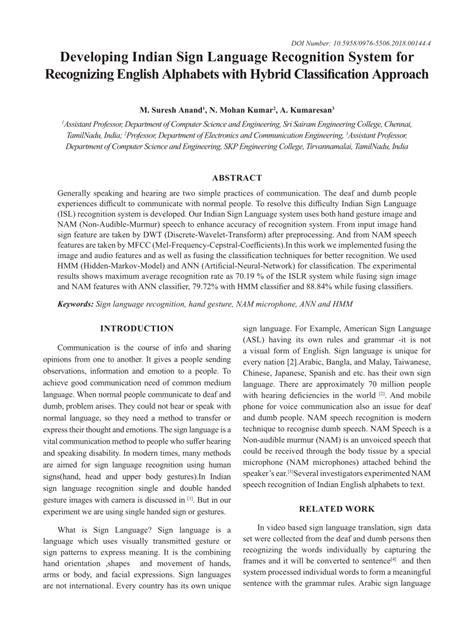 Pdf Developing Indian Sign Language Recognition System For Recognizing English Alphabets With