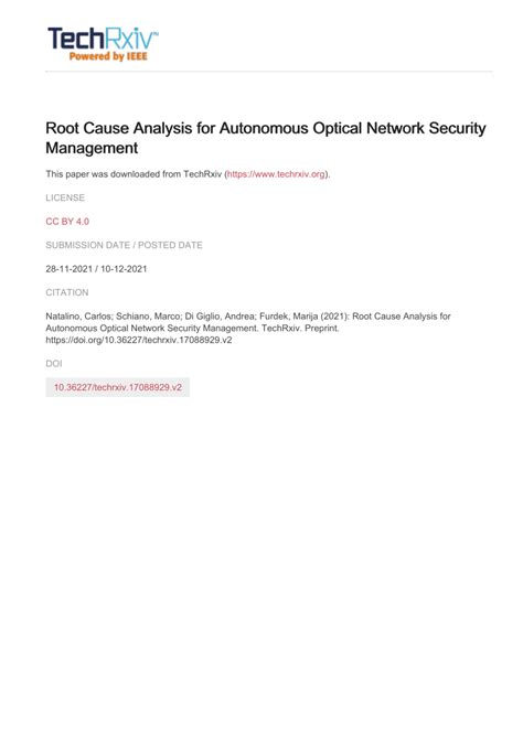 Pdf Root Cause Analysis For Autonomous Optical Network Security
