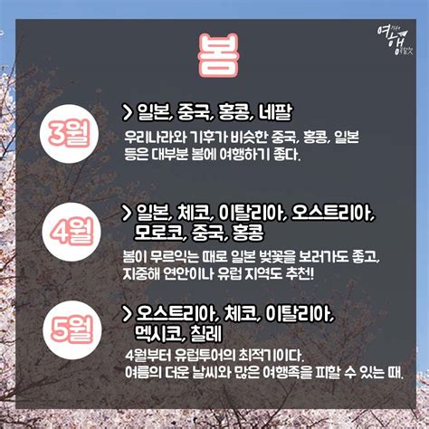 여행 여기서 행복할 것 ⭐ 계절별 해외 여행지 추천 ⭐ 달마다 최적의 여행지 추천해줄게 꿀팁