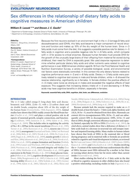 Pdf Sex Differences In The Relationship Of Dietary Fatty Acids To