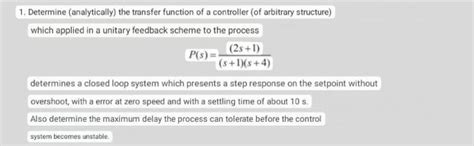 Solved 1 Determine Analytically The Transfer Function Of