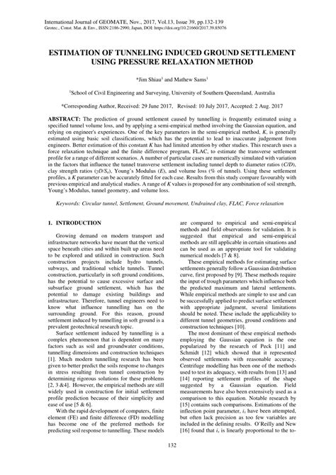 Pdf Estimation Of Tunneling Induced Ground Settlement Using Pressure Relaxation Method