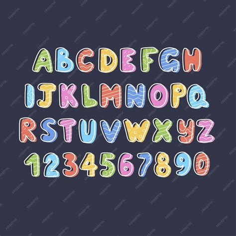 손으로 그린 된 알파벳 문자 및 숫자 그림 프리미엄 벡터