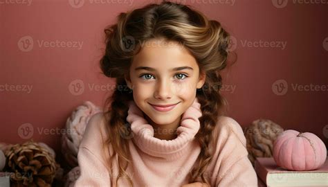 Ai Generated Cute Girl Smiling Looking At Camera Happy And Playful