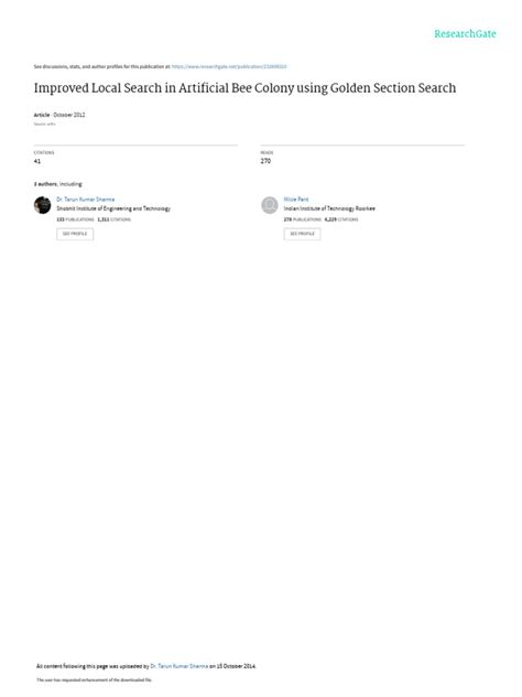 Improved Local Search In Artificial Bee Colony Usi Pdf Mathematical Optimization Foraging