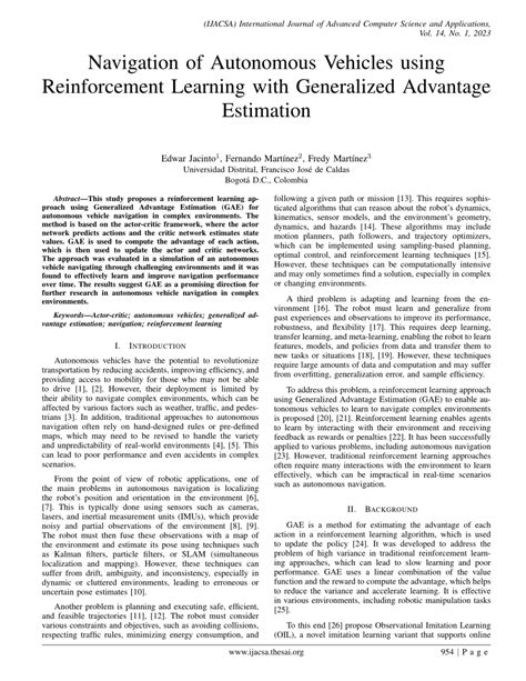 Pdf Navigation Of Autonomous Vehicles Using Reinforcement Learning With Generalized Advantage