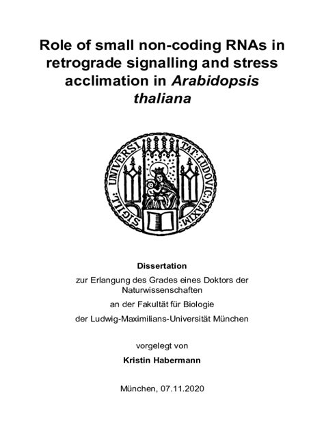 Fillable Online Edoc Ub Uni Muenchen Role Of Small Non Coding Rnas In
