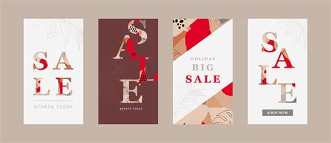 화려한 배너 포스터 커버 디자인 템플릿 소셜 미디어 이야기 배경 화면 열대 잎과 식물 추상적 인 배경의 벡터 세트 심플하고 스타일리시하며 미니멀한 디자인 고객 참여에 대한