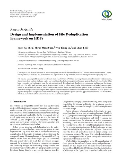 Pdf Design And Implementation Of File Deduplication Framework On Hdfs