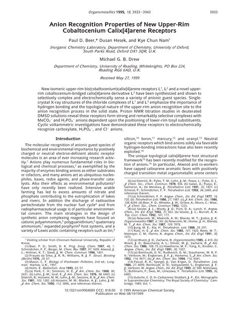 Pdf Anion Recognition Properties Of New Upper Rim Cobaltocenium Calix