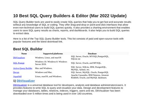 10 best sql query builders docsity
