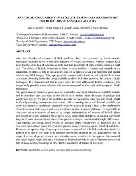 Pdf Practical Applicability Of Satellite Based Sar Interferometry For