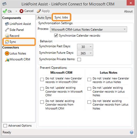 configuring linkpoint connect manual sync settings ibm notes ms