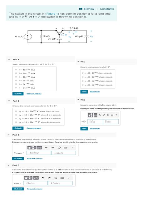 solved review constants the switch in the circuit in