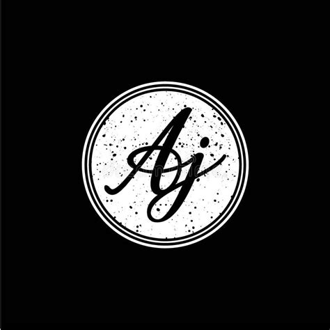 A J Initial Handwriting In Black And White Circle Frame Design Stock Vector Illustration Of