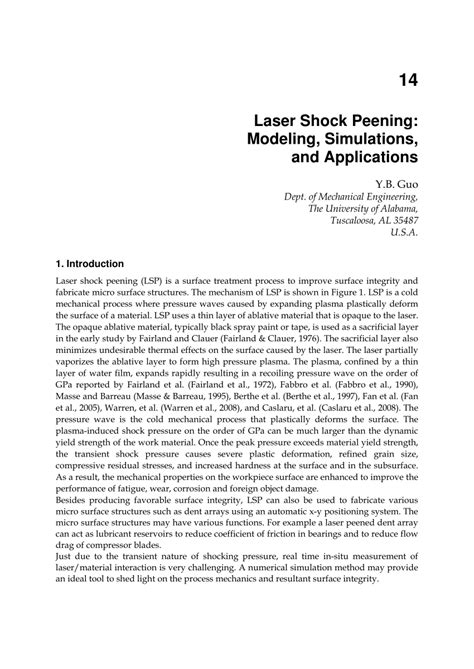 Pdf Laser Shock Peening Modeling Simulations And Applications