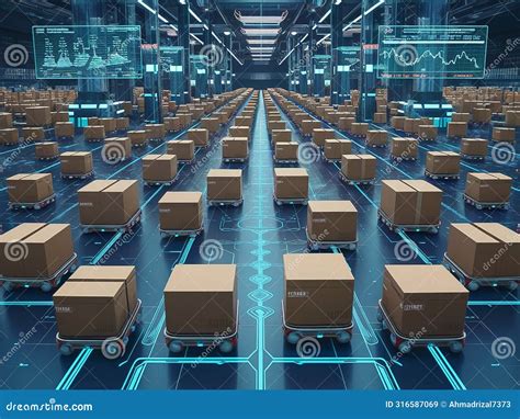 Automated Retail Warehouse With Robots Efficiently Sorting Parcels Automated Robotic Arm In