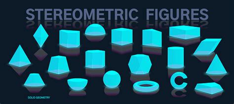 솔리드 형상 공간에 있는 입체 도형의 집합입니다 기하학적 도형의 고립된 벡터 템플릿입니다 교육용 일러스트레이션 해석 기하학 입체 측정 3d 공간 디플로마 프로젝트 에세이