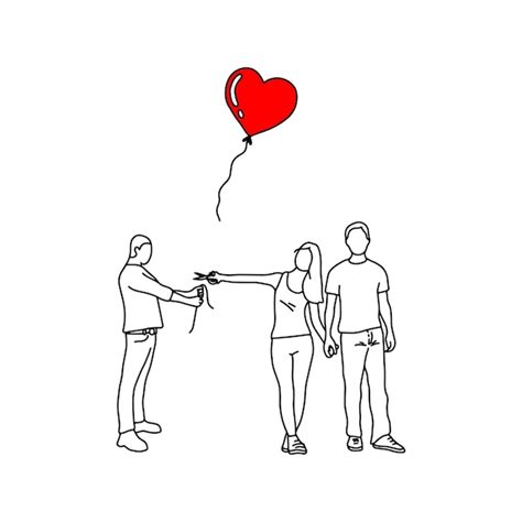 Premium Vector Woman With Her New Lover Cutting Red Heart Balloon Of