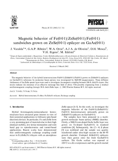 Pdf Magnetic Behavior Of Fe 001 Znse 001 Fe 001 Sandwiches Grown On Znse 001 Epilayer On