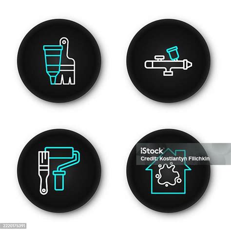 세트 라인 페인팅 집 롤러 브러시 스프레이 건 페인트와 아이콘으로 튜브 벡터 굴리기에 대한 스톡 벡터 아트 및 기타 이미지 굴리기 금속 다중 색상 Istock