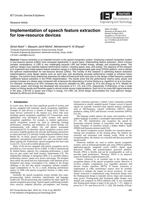 Implementation Of Speech Feature Extraction For Low Resource Devices