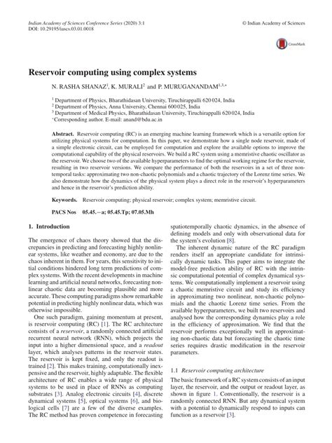 Pdf Reservoir Computing Using Complex Systems