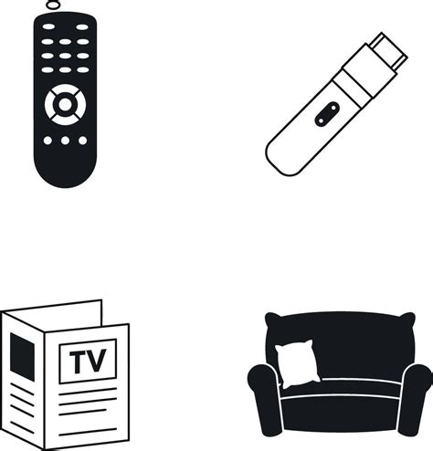 Remote Control Usb Flash Drive Newspaper Sofa Icons Set Illustration