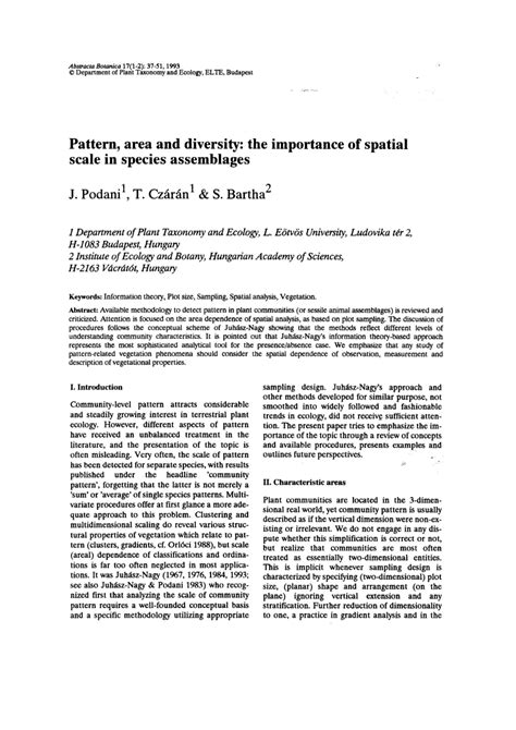 Pdf Pattern Area And Diversity The Importance Of Spatial Scale In