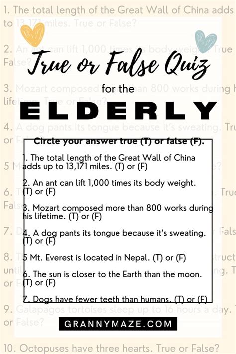 True Or False Quiz For The Elderly Print And Play In Minutes In 2024