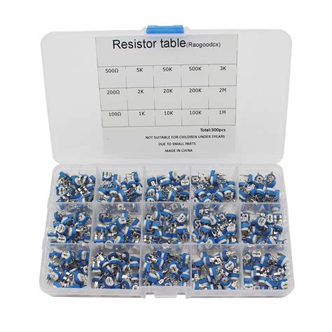 300Pcs Variable Resistor 15 Value 100ohm 2Mohm Variable Resistor 6mm Potentiometer Assortment