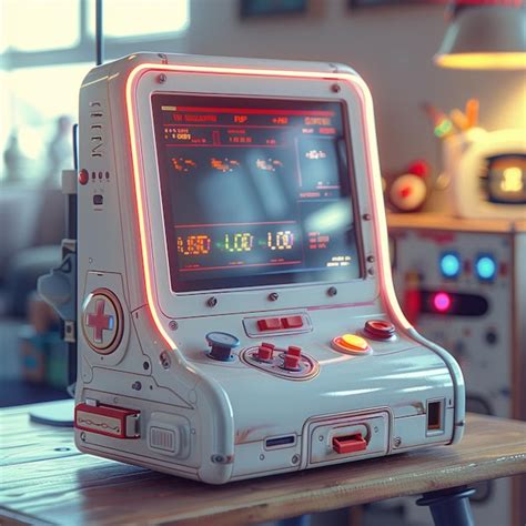 A White Game Console With A Red Light On It Premium Ai Generated Image
