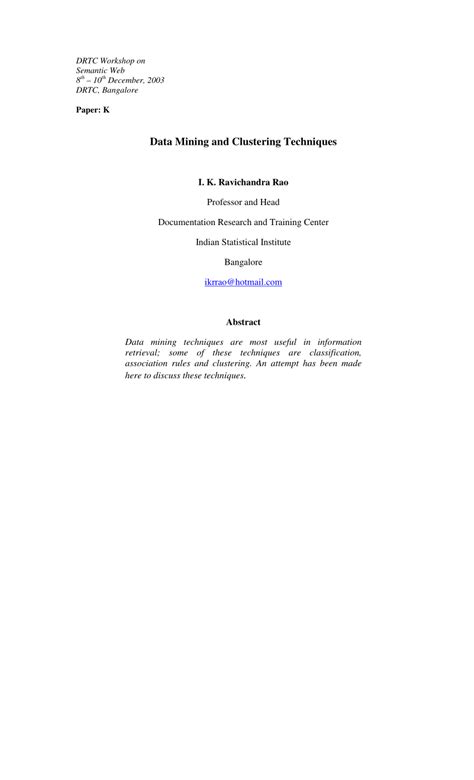 Pdf Data Mining And Clustering Techniques