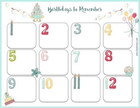 26 Cute And Free Printable Birthday Calendar Templates Yearly Birthday