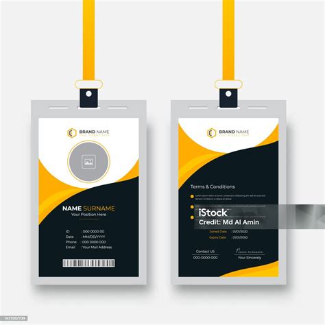 추상적인 노란색 모양의 깨끗하고 간단한 다채로운 신분증 기업 회사 직원 신분증 템플릿 신분증에 대한 스톡 벡터 아트 및 기타 이미지 신분증 비즈니스 형판 Istock