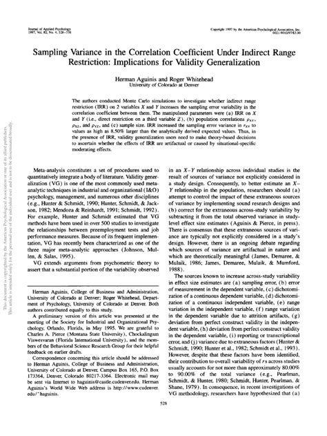 Sampling Variance In The Correlation Coefficient Under Indirect Range Restriction Implications