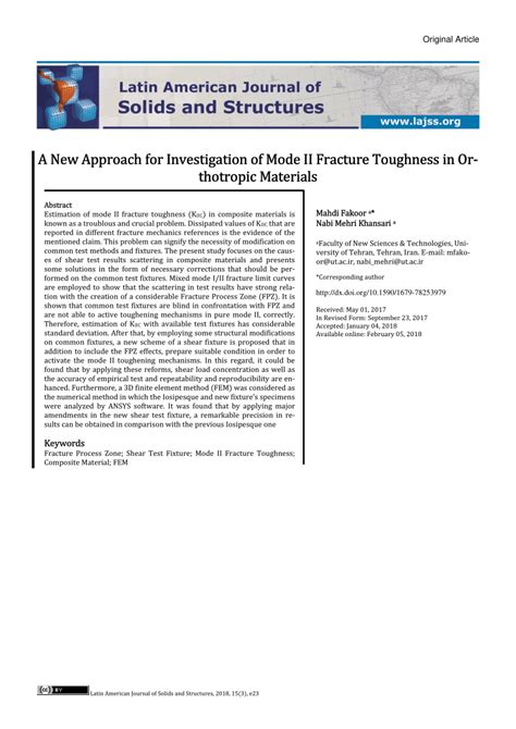 Pdf A New Approach For Investigation Of Mode Ii Fracture Toughness In