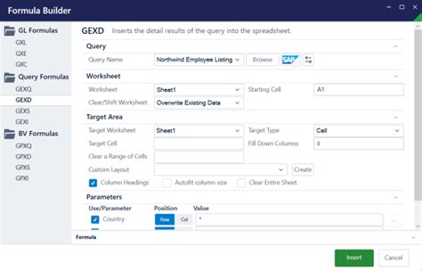 Formula Builder For Queries Spreadsheet Server V24