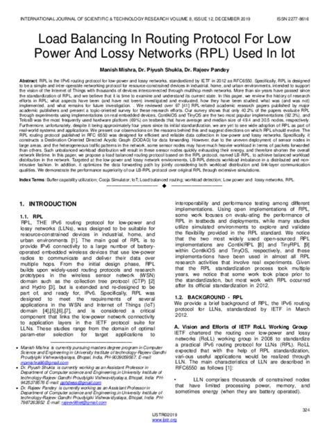 Pdf Load Balancing In Routing Protocol For Low Power And Lossy