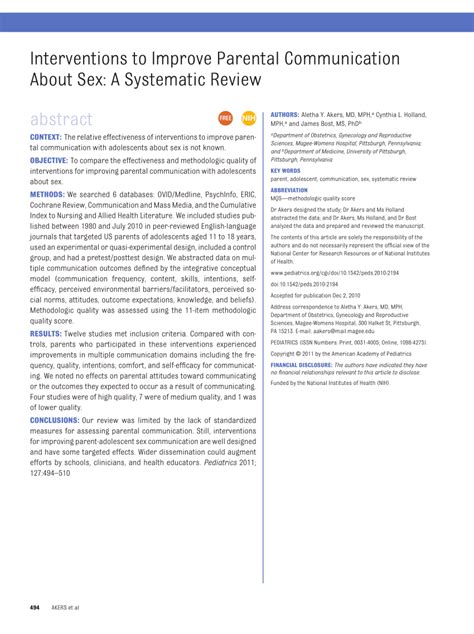 PDF Interventions To Improve Parental Communication About Sex A Systematic Review