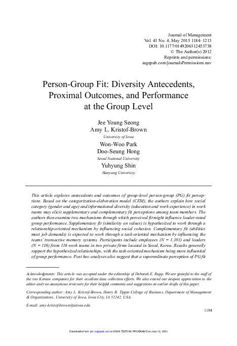 Pdf Person Group Fit Diversity Antecedents Proximal Outcomes And