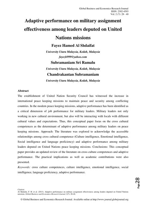 Pdf Adaptive Performance On Military Assignment Effectiveness Among Leaders Deputed On United