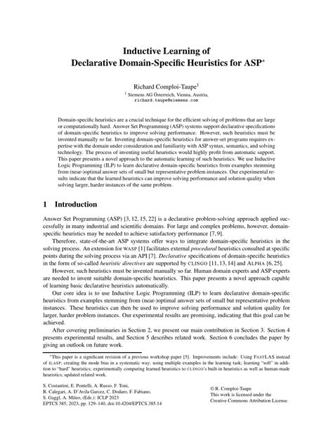 Pdf Inductive Learning Of Declarative Domain Specific Heuristics For Asp