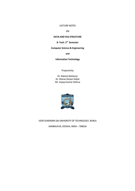 Data And File Structure Lecture Notes Pdf