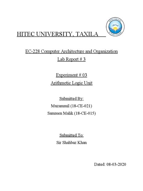 Hitec University Taxila Ec 228 Computer Architecture And Organization