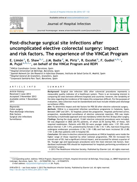 Pdf Post Discharge Surgical Site Infections After Uncomplicated Elective Colorectal Surgery