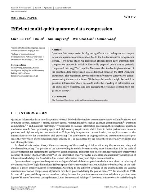 Efficient Multi‐qubit Quantum Data Compression Request Pdf