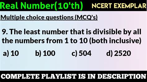 The Least Number That Is Divisible By All The Numbers From 1 To 10 Both Inclusive Youtube
